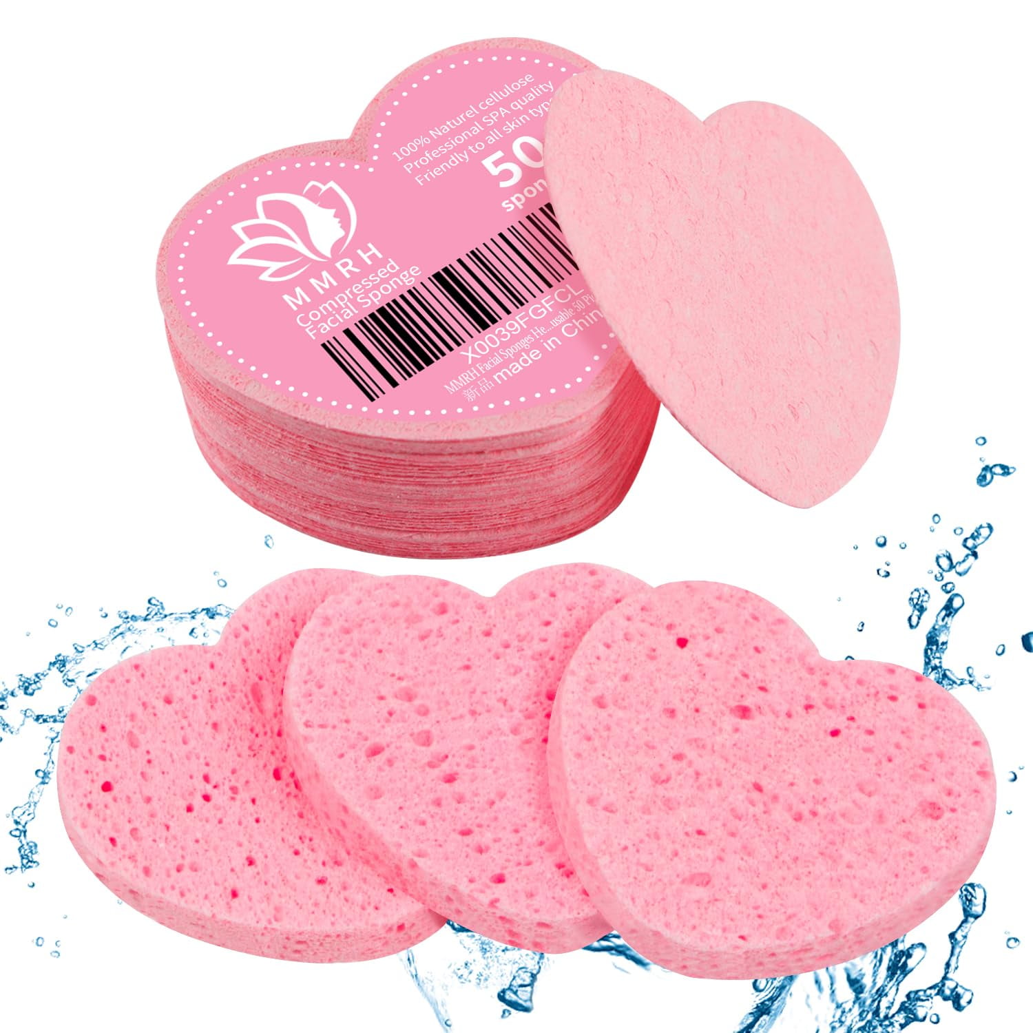 50-Count Heart Shape Compressed TSF6 Facial Sponges, 100% Natural Spa ...