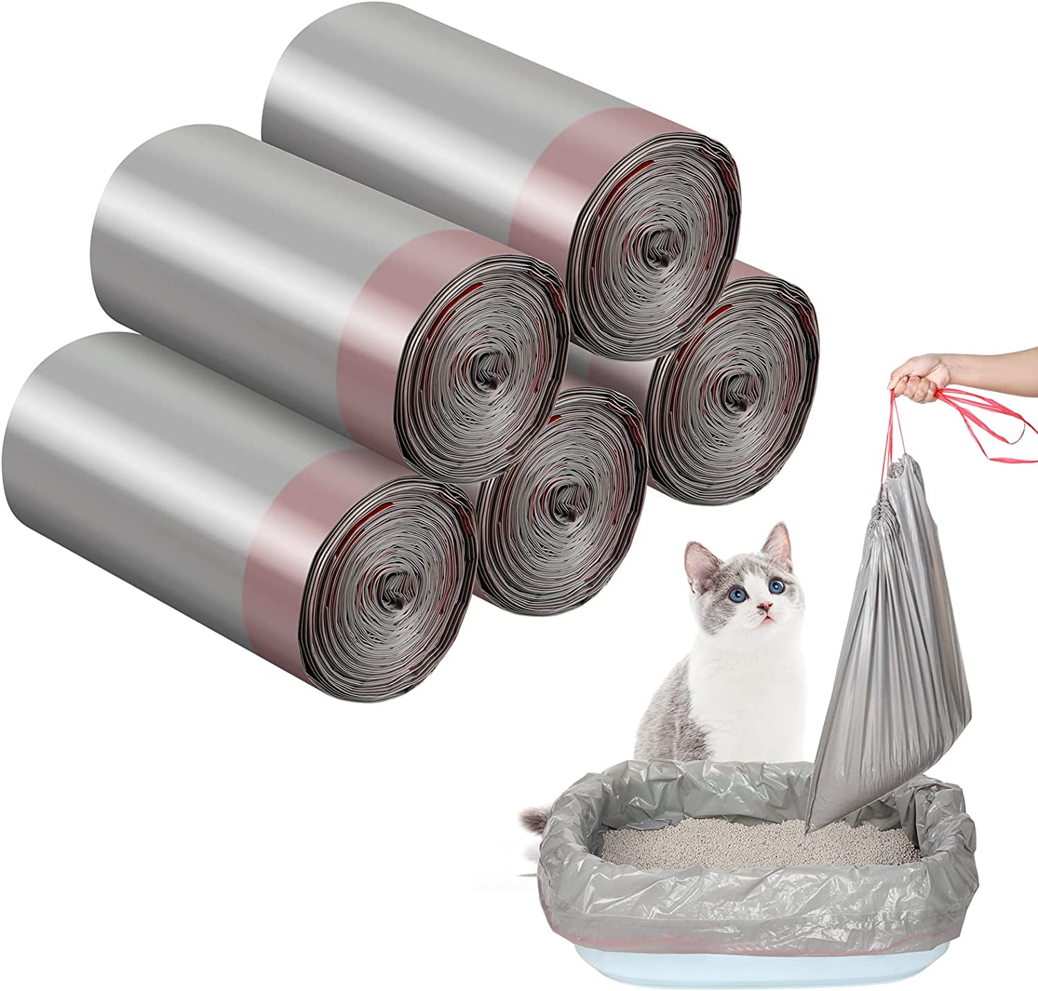 50 Count Jumbo Cat Litter Box Liners Large Drawstring Cat Litter Liners ...