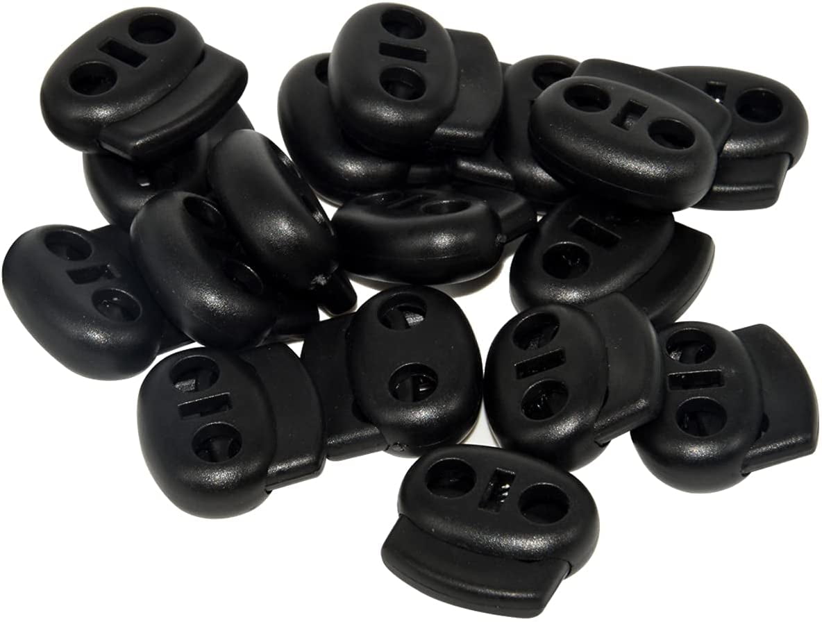 50 Count Plastic Spring Stopper Double Holes Cordlocks Toggles Black ...