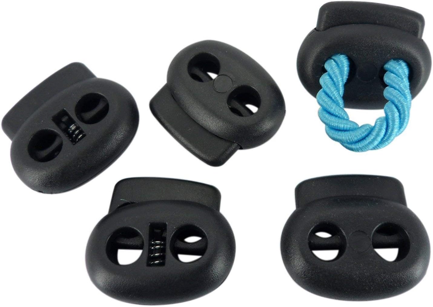 50 Count Plastic Spring Stopper Double Holes Cordlocks Toggles Black ...
