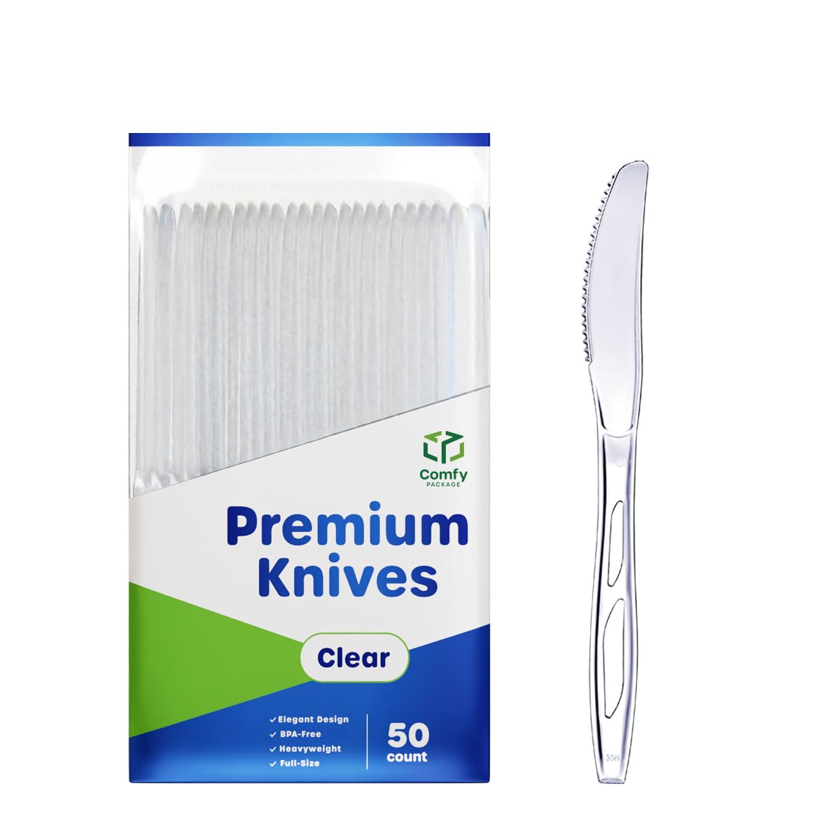 [50 Count] Premium Heavyweight Disposable Clear Plastic Knives ...
