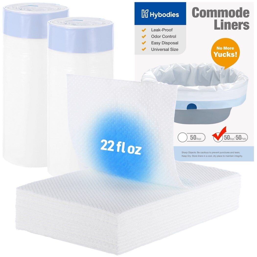 50 Counts Commode Liners & 50 Absorbent Pads, Leak-Proof Thick LDPE ...