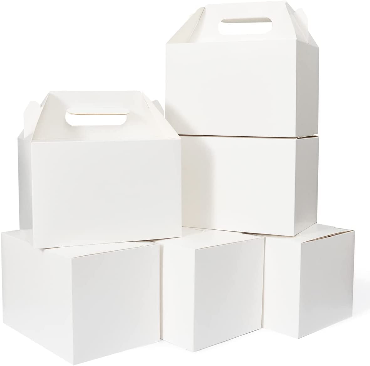 50 Ct Large Party Gift Boxes with Handle White, 9x6x6 Gable Lunch Boxes ...