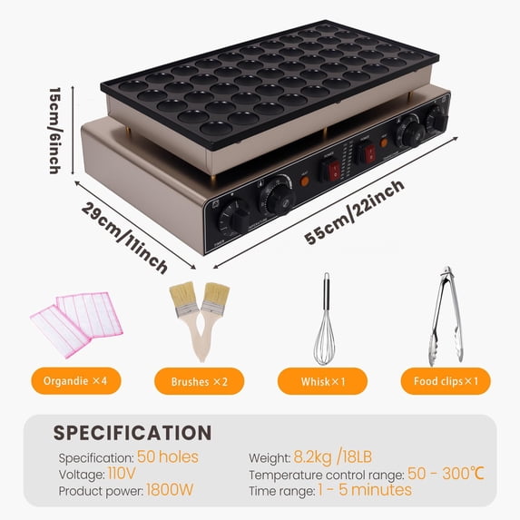 50-Cup Non-Stick Electric Pancake Maker, 1800W Mini Waffle and Muffin ...