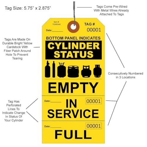 50 Cylinder 3 Part Status Tags -Empty, in Service, Full. Tags are ...