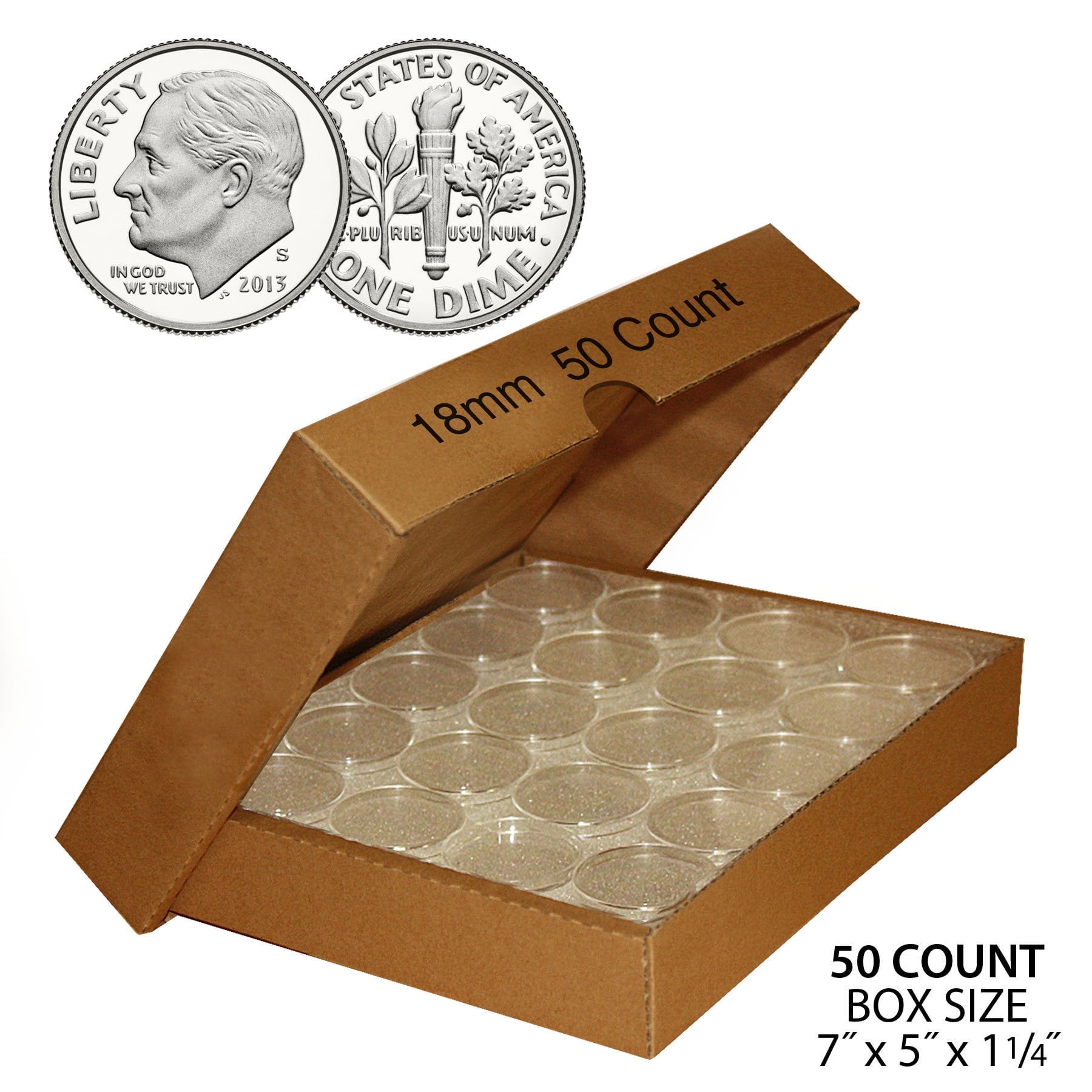 50 Direct-Fit Airtight A18 Coin Capsule Holders For DIMES w/Cardboard ...