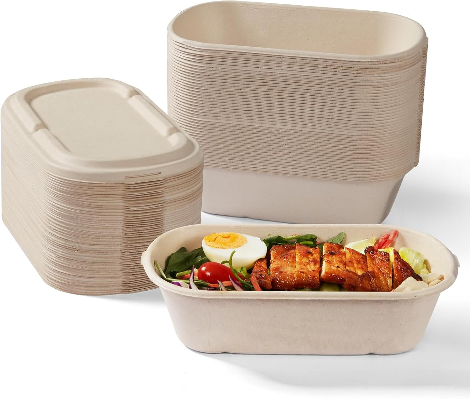 50 Disposable 34 oz Pulp Meal Box Containers, Biodegradable, Leak-Proof ...