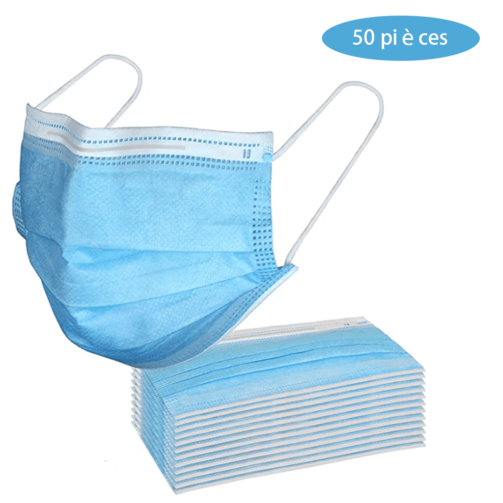 50 Disposable Surgical Masks - 3 Layers Type IIR Medical Mask - Comfortable and Elastic ...