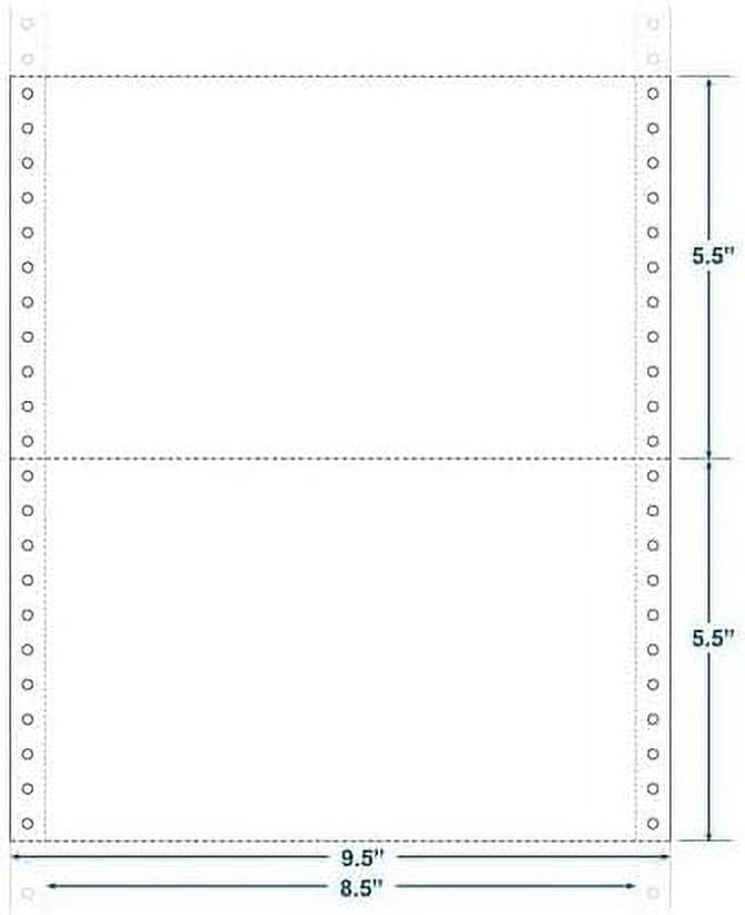 50, Dot Matrix Computer Paper 9-1/2'' x 5-1/2'' White, 1/2 Marginal ...