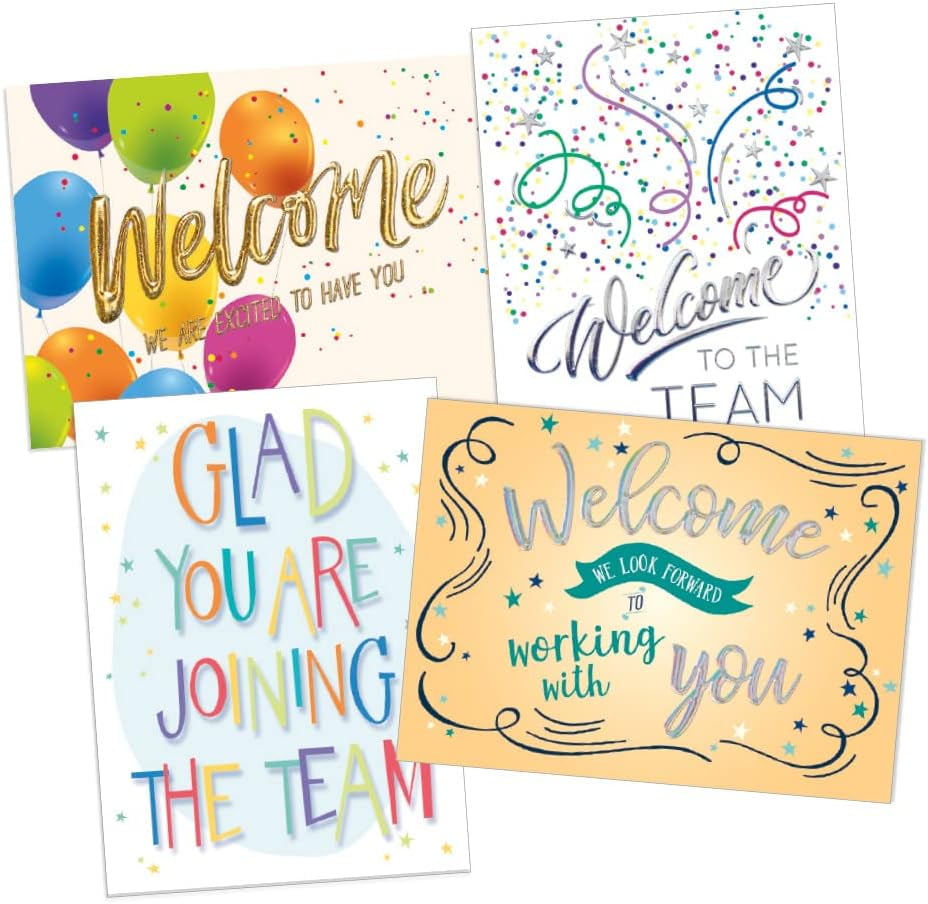 50 Employee Welcome Cards - 4 Colorful Designs - 52 White Envelopes ...