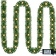 50 FT Christmas Green Garland, 150 LED Pre-lit Lights Lighted ...