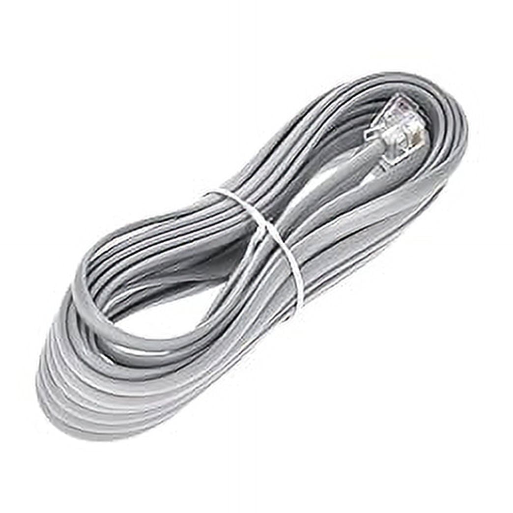 50 FT Flat Silver Satin RJ12 Line Cord - 6 Conductor Straight Cable ...