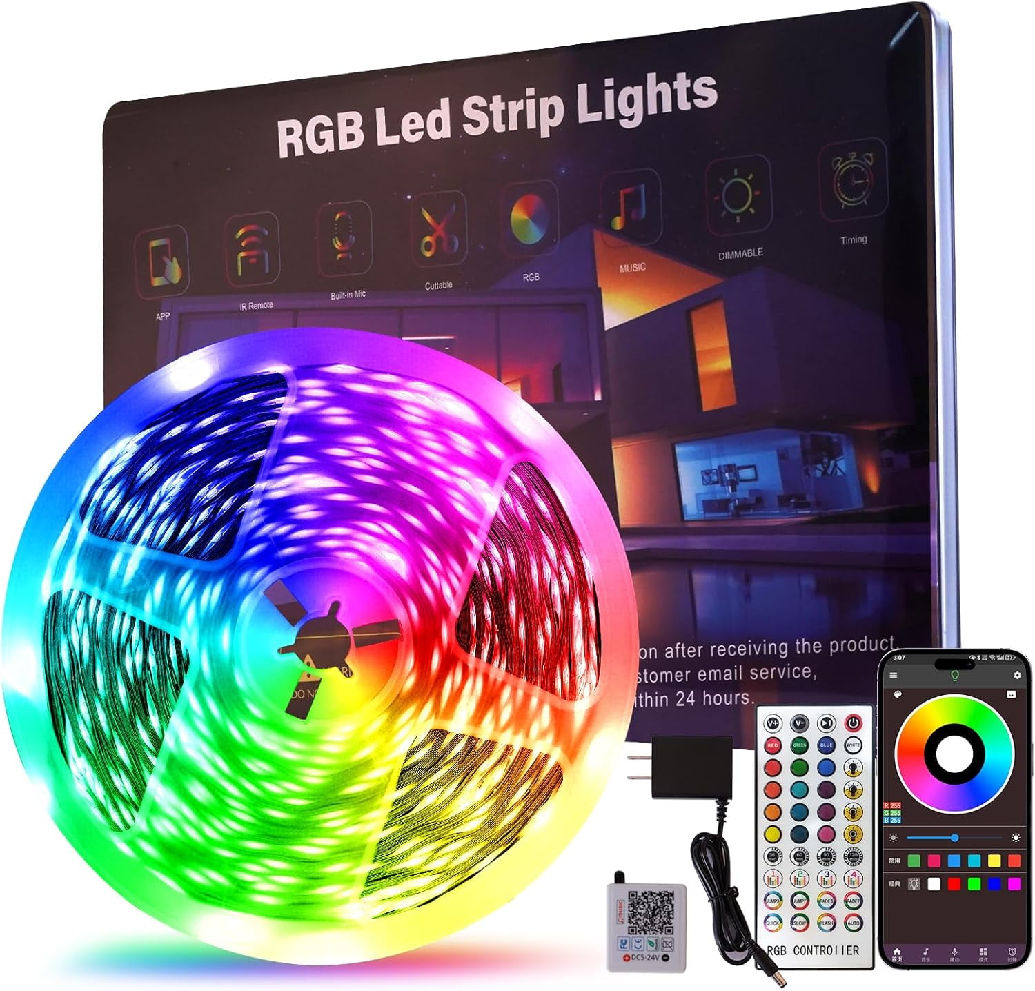 50 FT LED Lights For Bedroom, Music Synchronized RGB Color Changing LED ...
