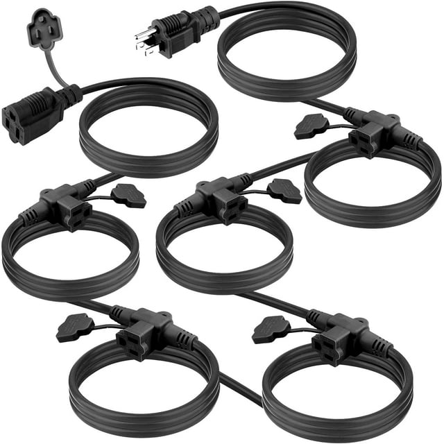 50 FT Outdoor Extender, 6 Outlet Splitter, 16/3 SJTW Weatherproof Wire ...