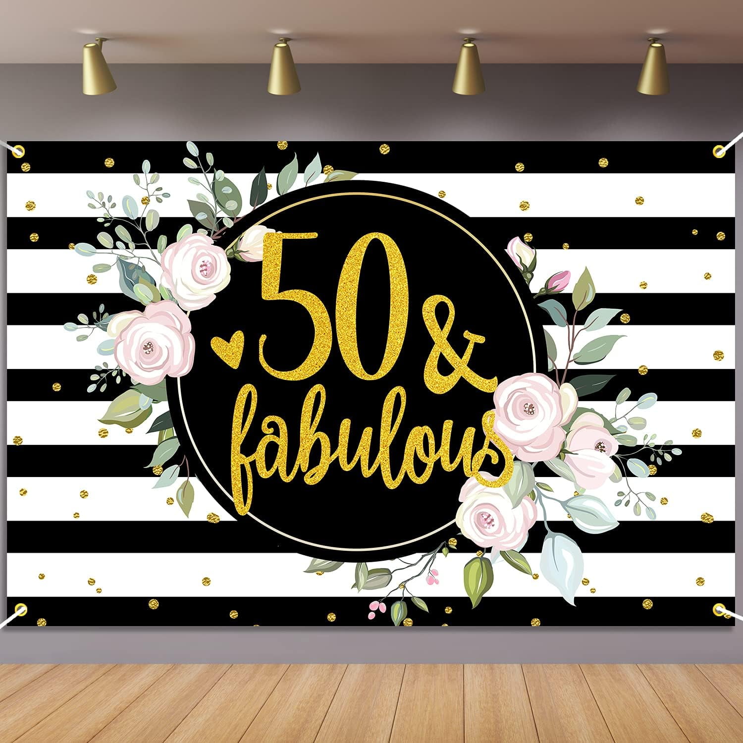 50 and Fabulous Banner Backdrop Happy 50th Birthday Background Flower ...