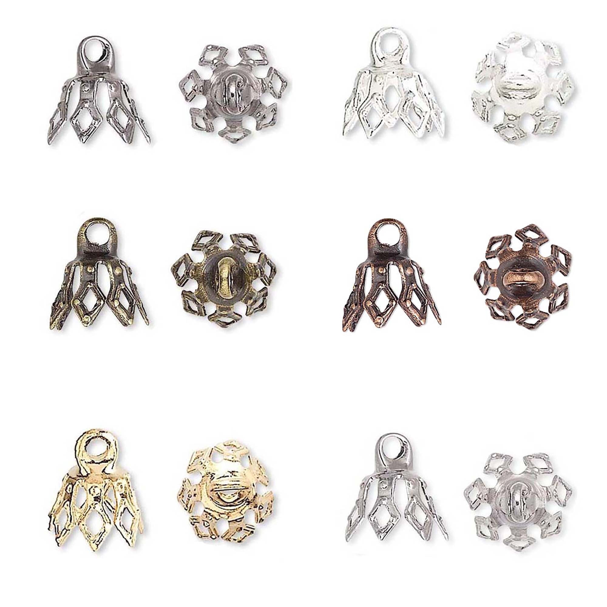 50 Fancy Filigree Bell Bead End Cap Bails with Loop to Make Charm ...