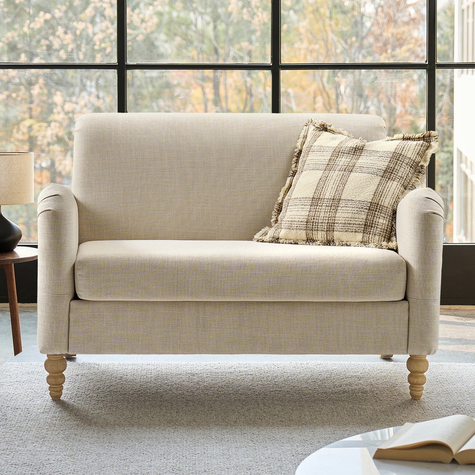 50" Farmhouse Loveseat Sofa with Slope Arms and Solid Wood Bobbin Legs ...