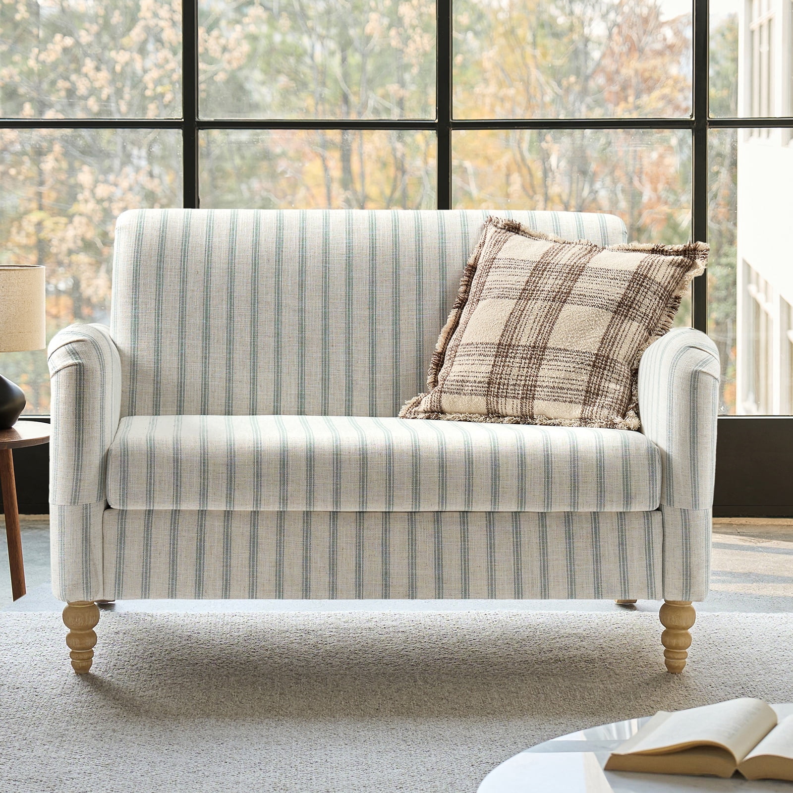 50" Farmhouse Loveseat Sofa with Slope Arms and Solid Wood Bobbin Legs ...