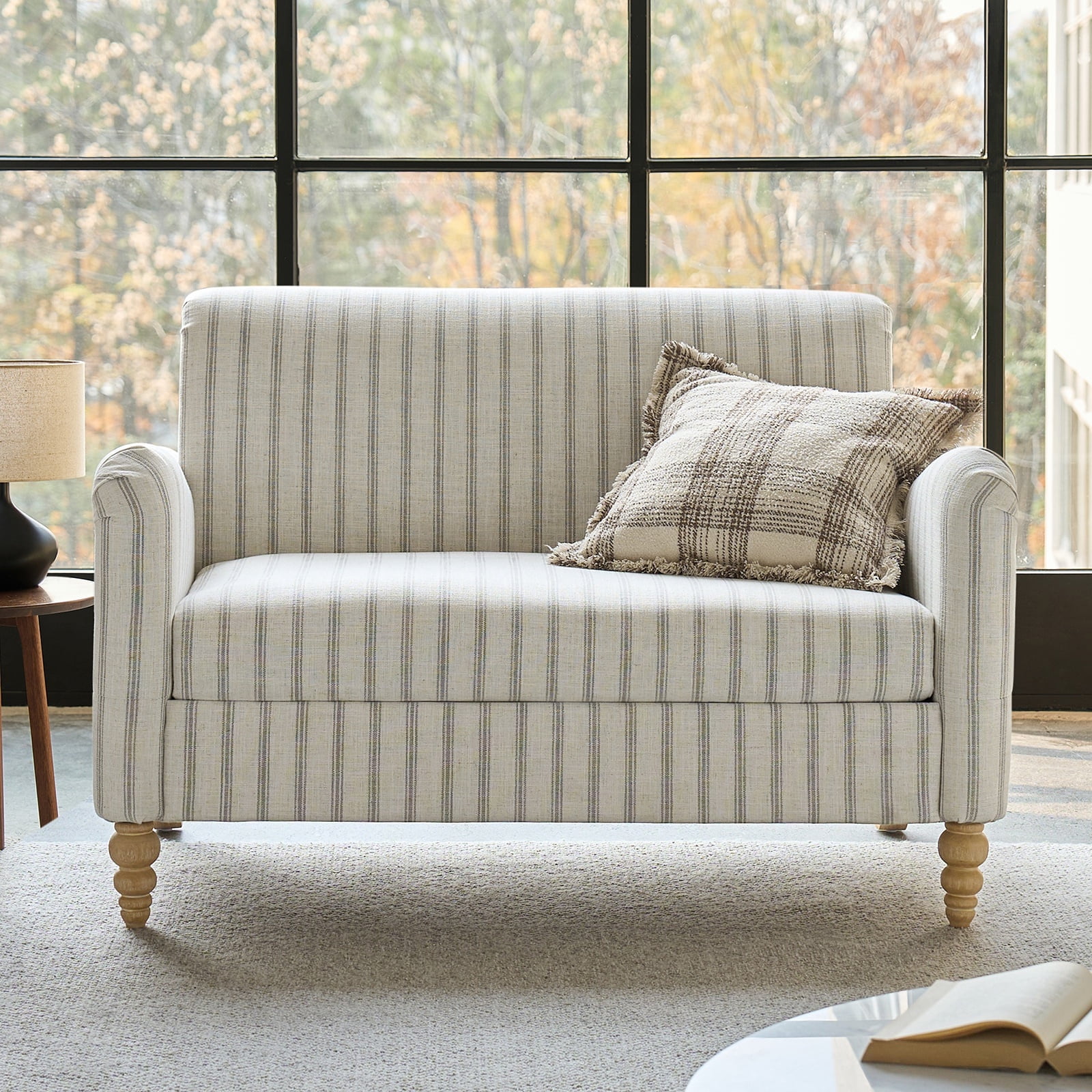 50" Farmhouse Loveseat Sofa with Slope Arms and Solid Wood Bobbin Legs ...