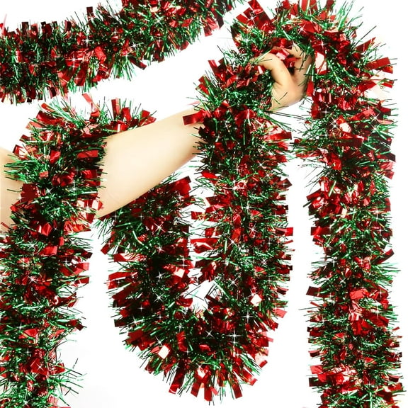 Christmas Tinsel Garland 4PC, 5 ft Metallic Twist Tree Decor - Shiny ...