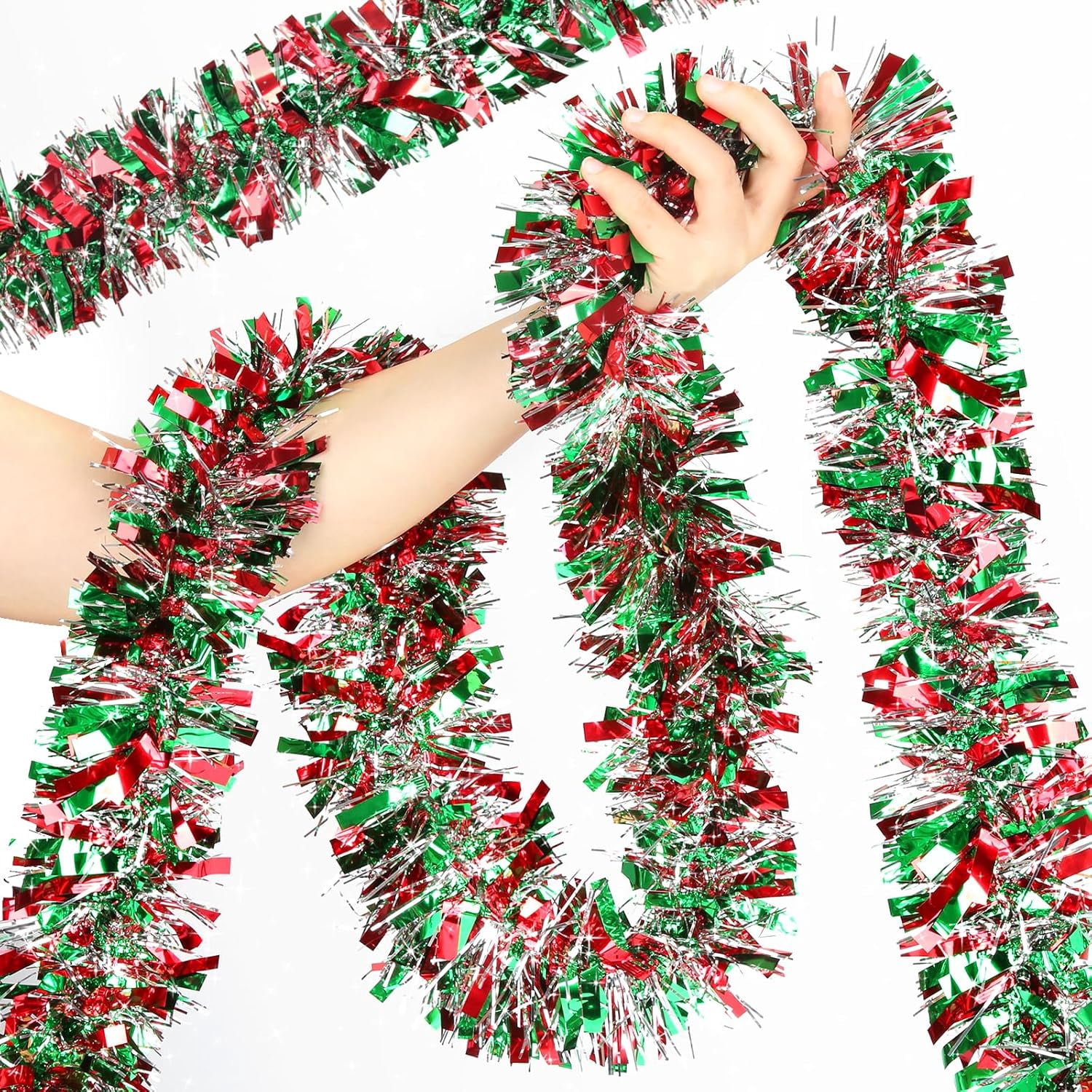 50 Feet Christmas Tinsel Garland Metallic Twist Shiny Garland for Xmas ...