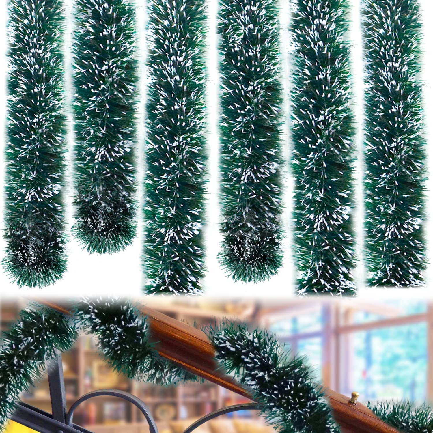 50 Feet Garland for Christmas Decorations,Green Snowy Garland ...