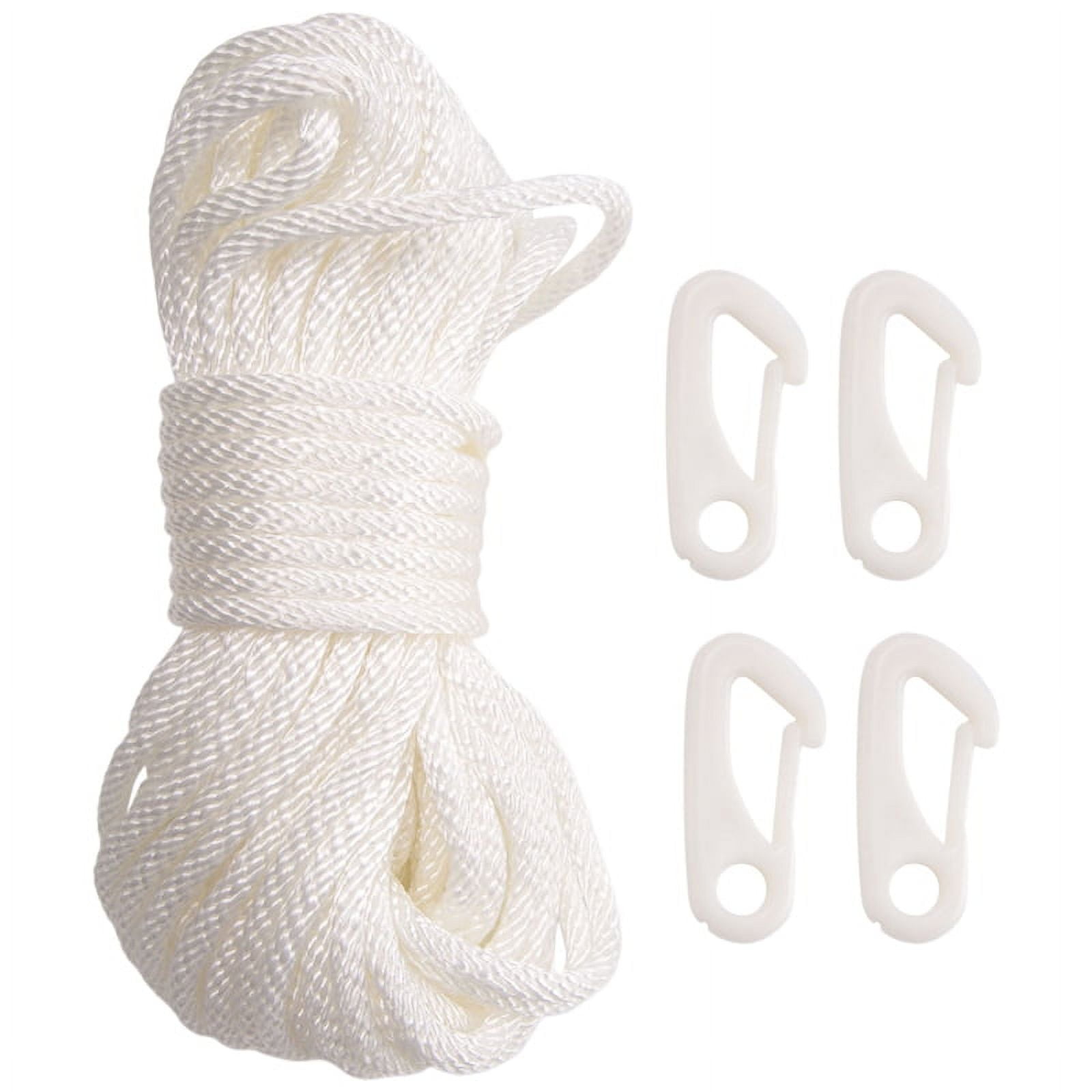 50 Feet x 1/4inch Flag Pole Halyard Rope with 4 Pieces Hook Clips ...