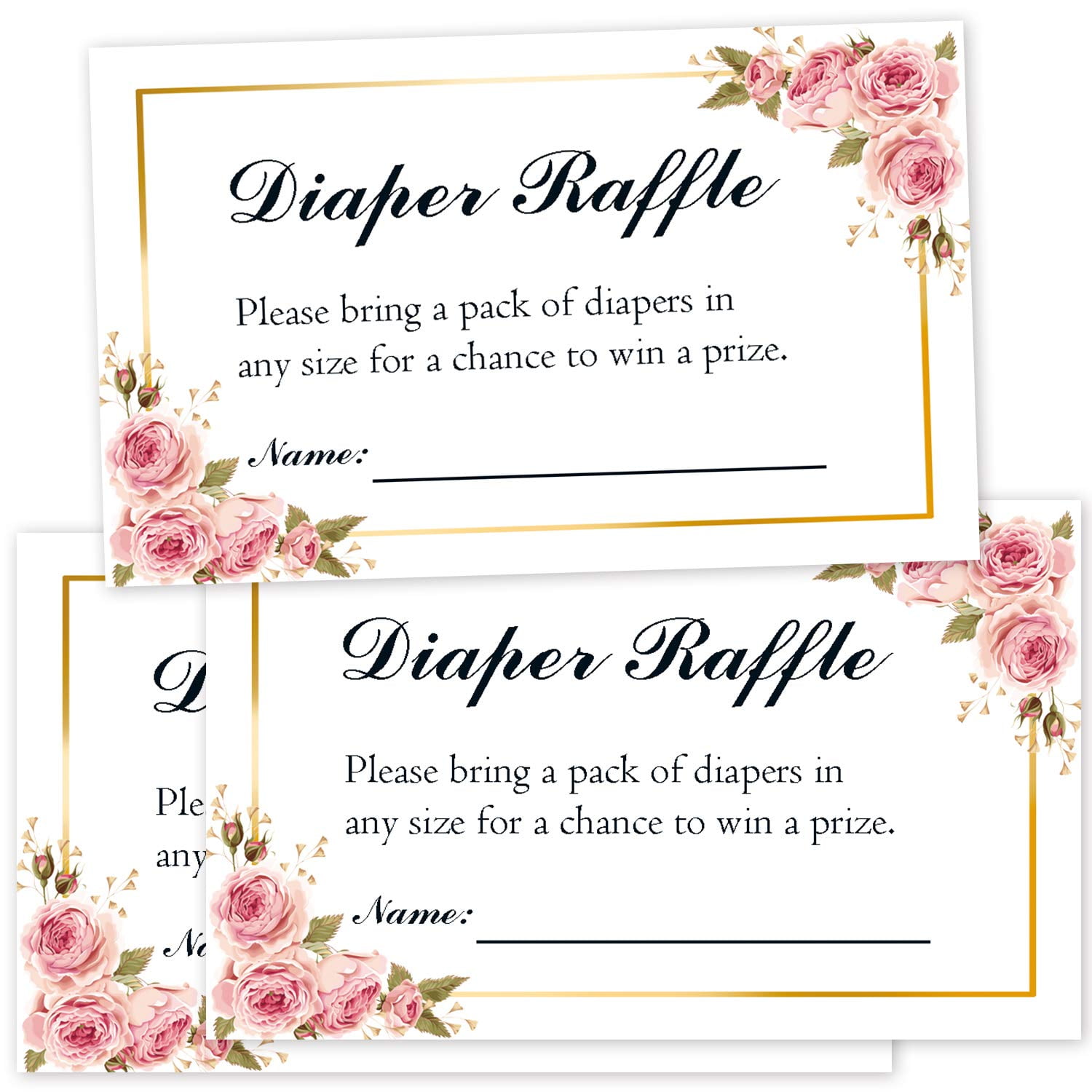 50 Floral Diaper Raffle Tickets For Baby Shower, Pink Floral Diaper ...