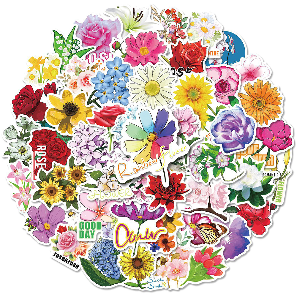 50 Flowers Series Stickers Art Fresh Plants Flower Graffiti Stickers ...