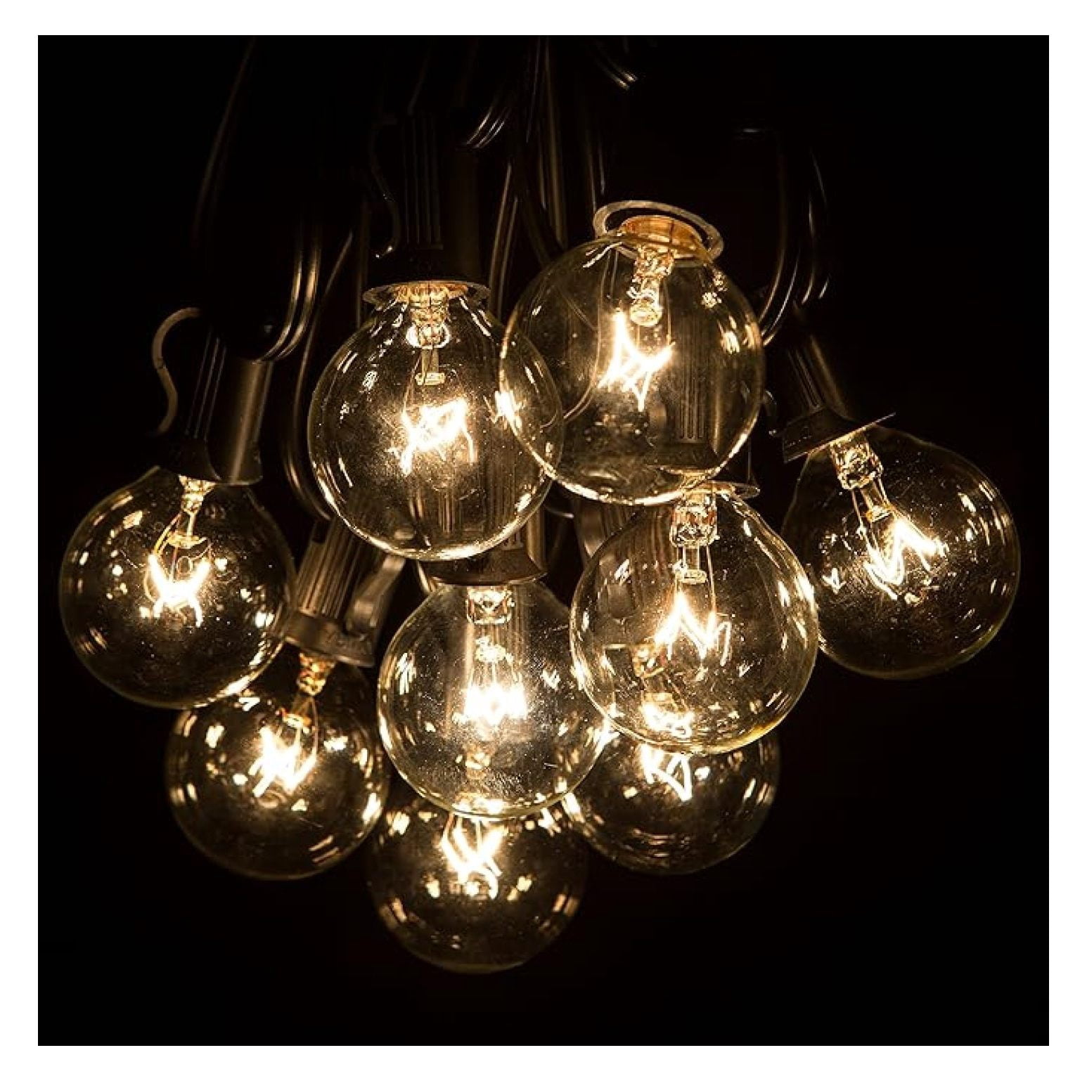50 Foot G40 Globe String Lights with Clear Bulbs and Black Wire (+ 2 ...