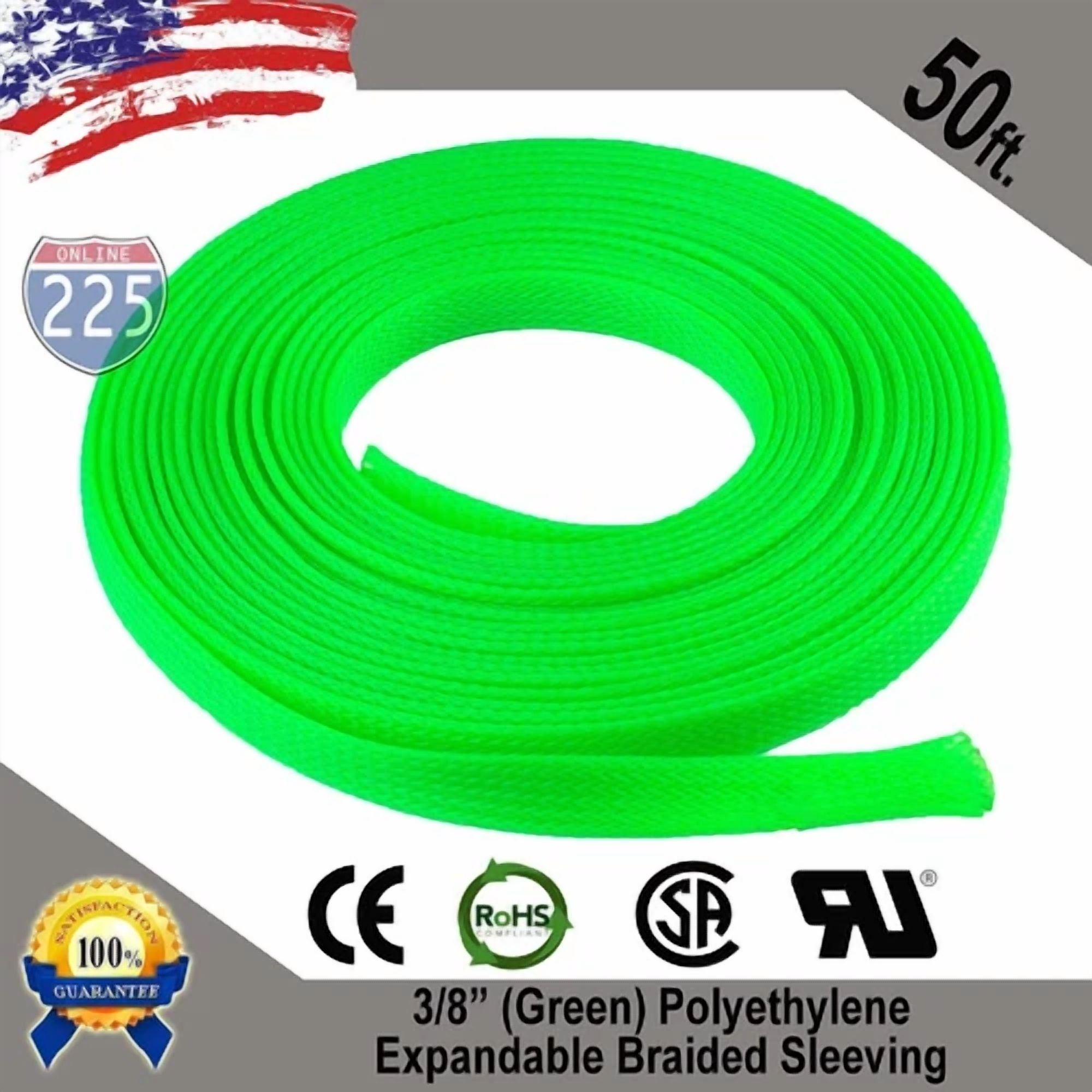 50 Ft 3/8" Green Expandable Wire Cable Sleeving Sheathing Braided Loom ...