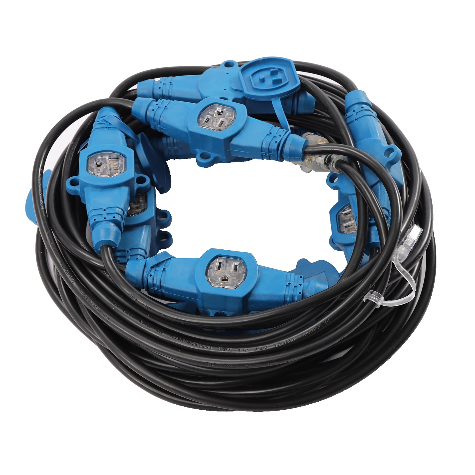 50 Ft Heavy-Duty Waterproof Multiplug Extension Cord with 10 Sockets ...