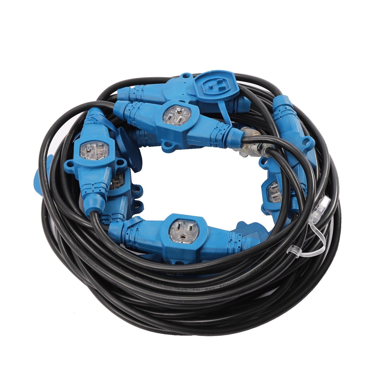 50 Ft Heavy-Duty Waterproof Multiplug Extension Cord with 11 Sockets ...