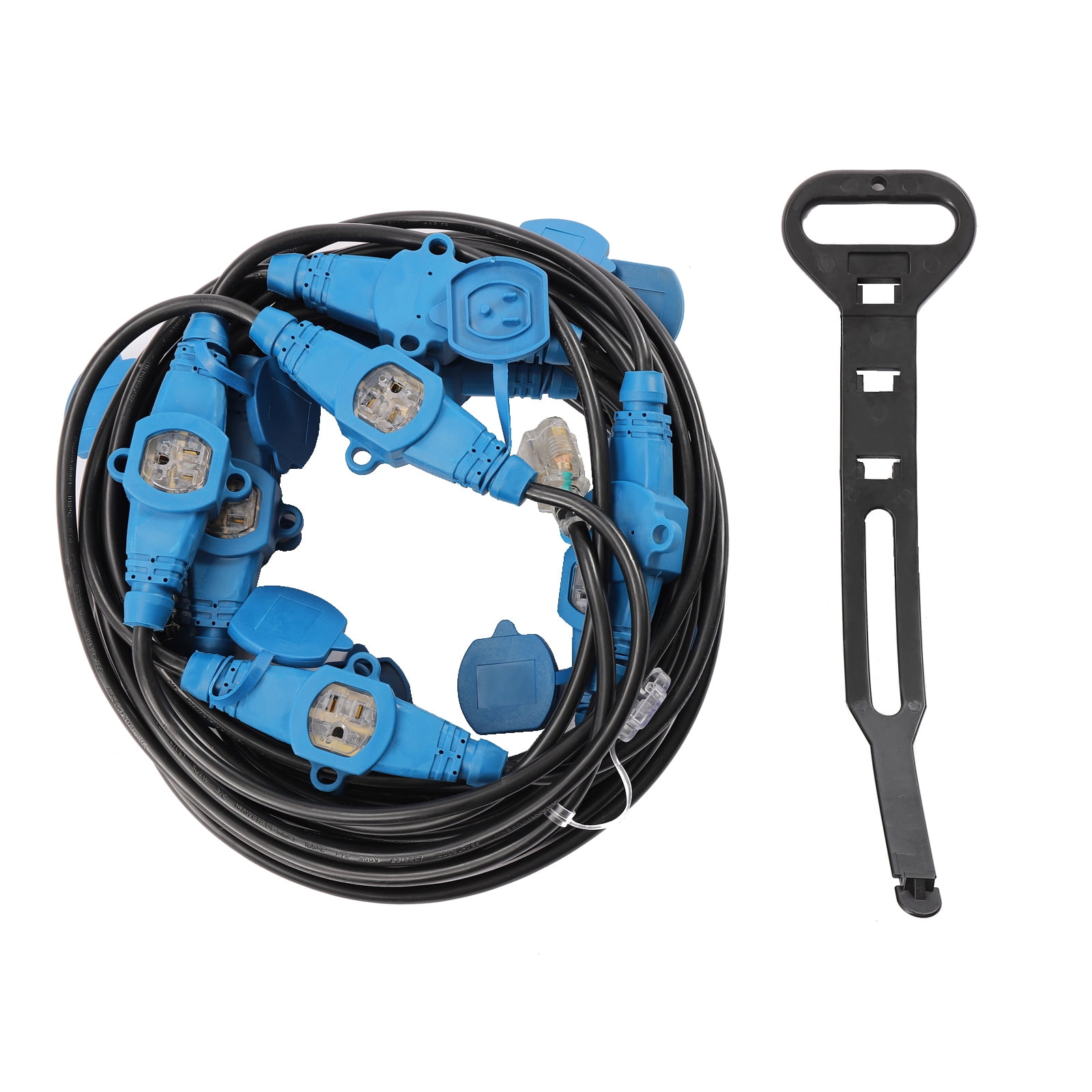 50 Ft Heavy-Duty Waterproof Multiplug Extension Cord with 7 Sockets, 12 ...