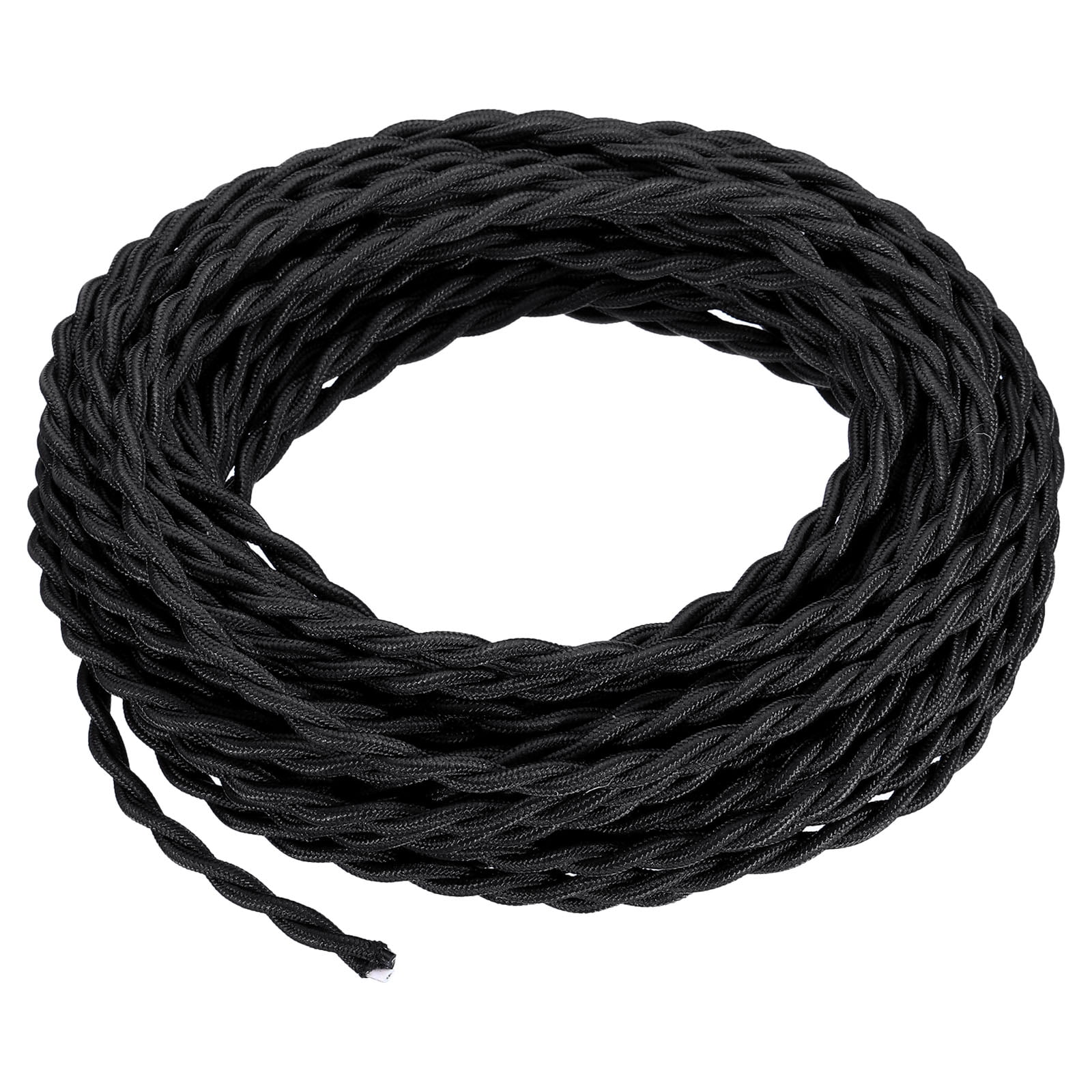 50 Ft Twisted Cloth Covered Wire Black UL Listed 18AWG 2Conductor ...