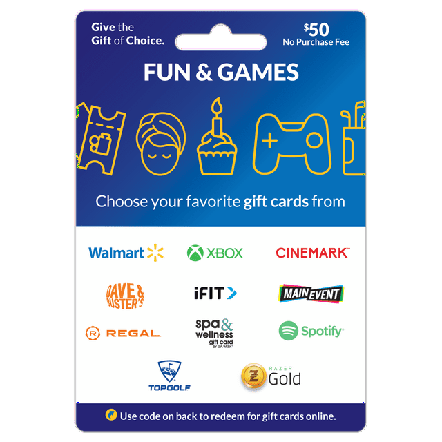 $50 Fun & Games – ChooseYourCard Gift Card - Walmart.com