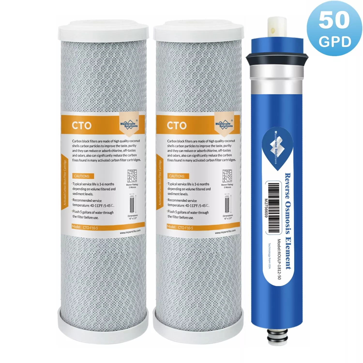 50 GPD RO Membrane Carbon Water Filter Cartridges Set for GE FX12P ...