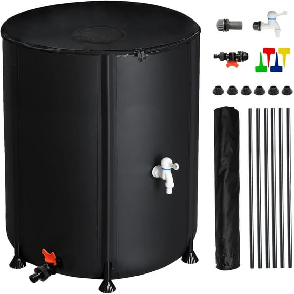 50 Gallon Collapsible Rain Barrel, Water Storage Tank, Portable ...