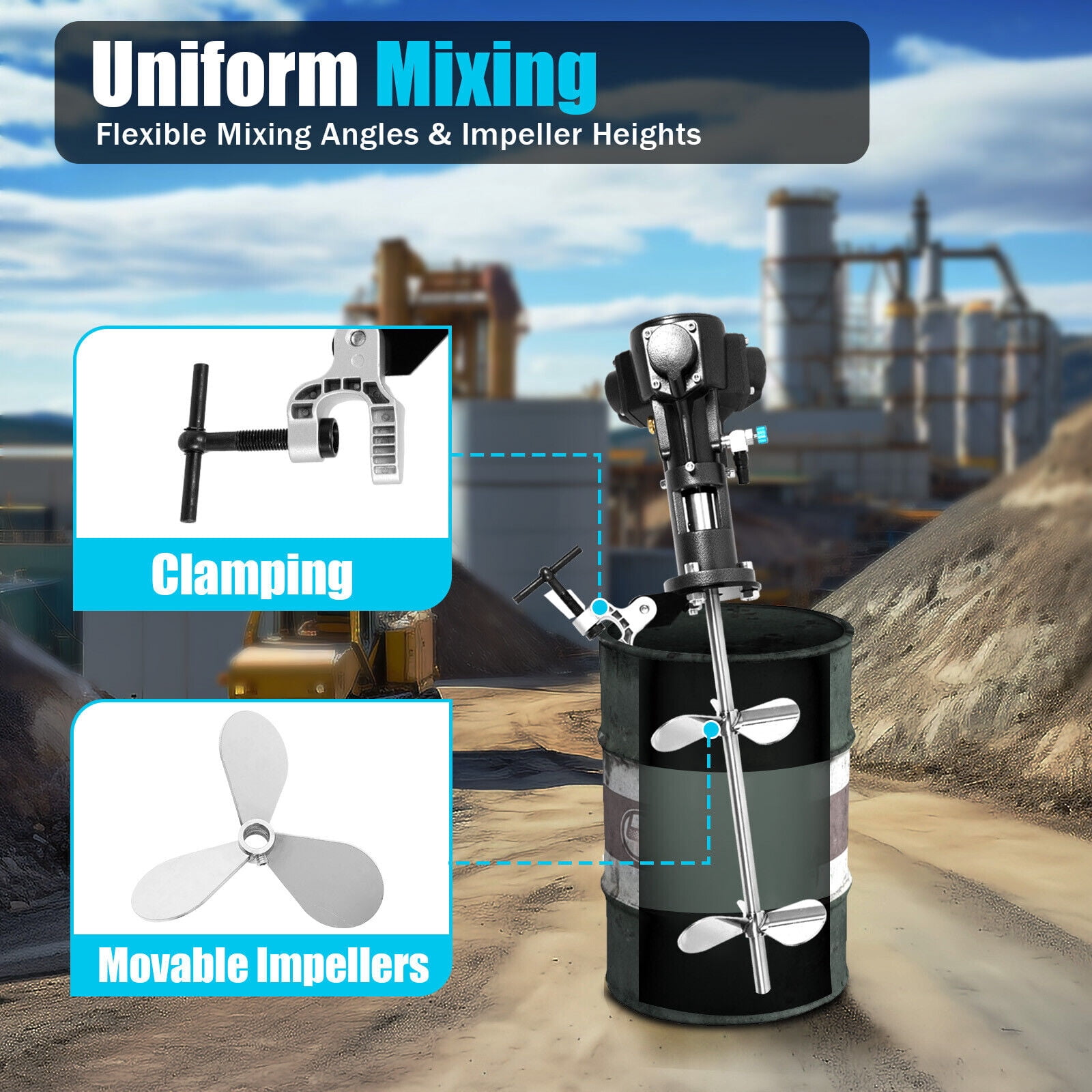 50 Gallon Pneumatic Mixer 1/2 HP Stainless Steel Tank Barrel Type Air ...