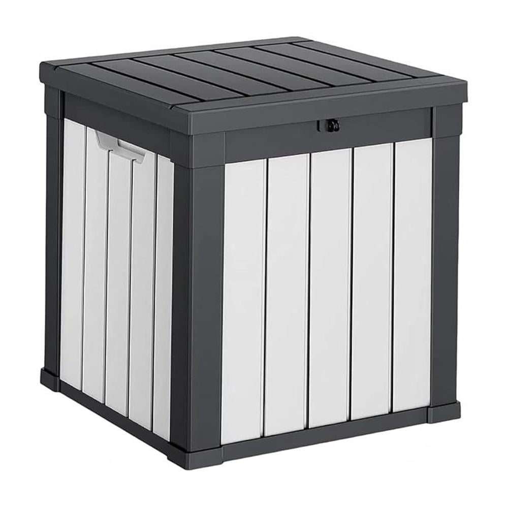50-Gallon Weatherproof Outdoor Storage Box - Black and White Resin ...