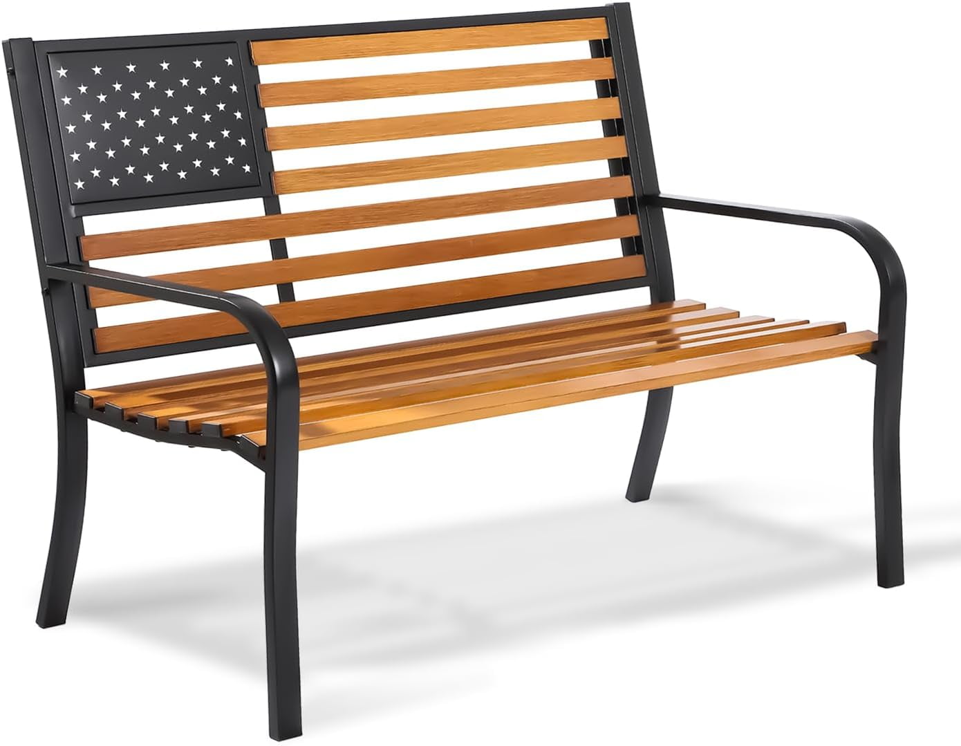 50" Garden Bench Outdoor Bench with American Flag Style, Cast Iron ...