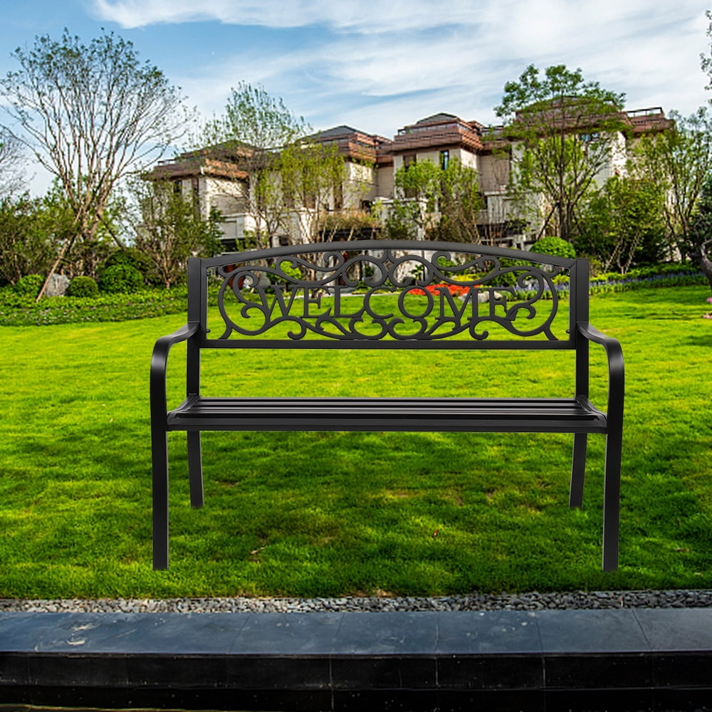 50" Garden Bench Patio Furniture Slatted Seat Park Bench Outdoor Bench ...