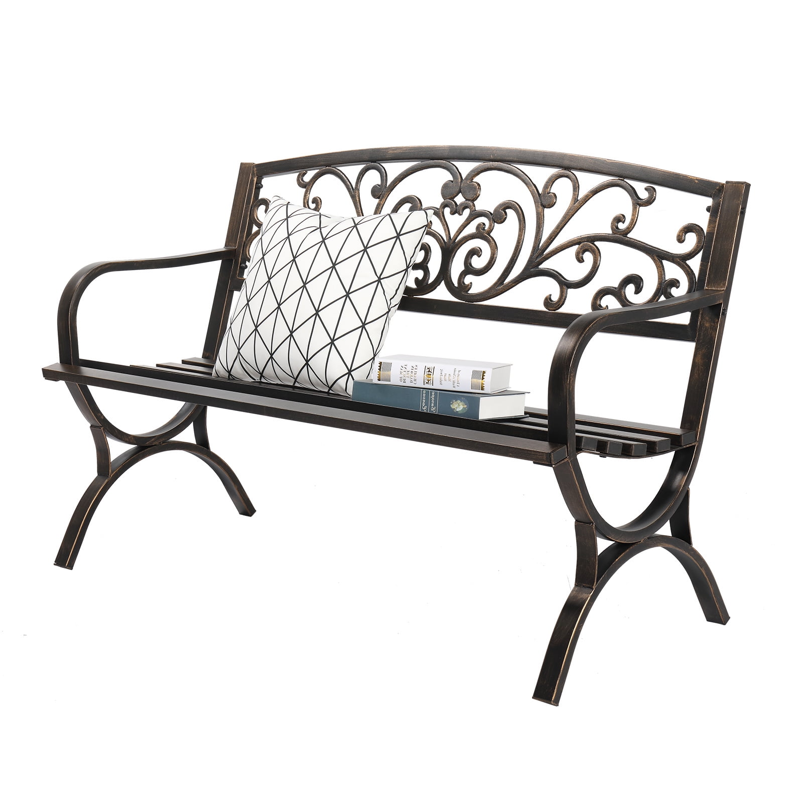 50" Garden Bench, Powder-Coat Steel Outdoor Benches w/Floral Design ...