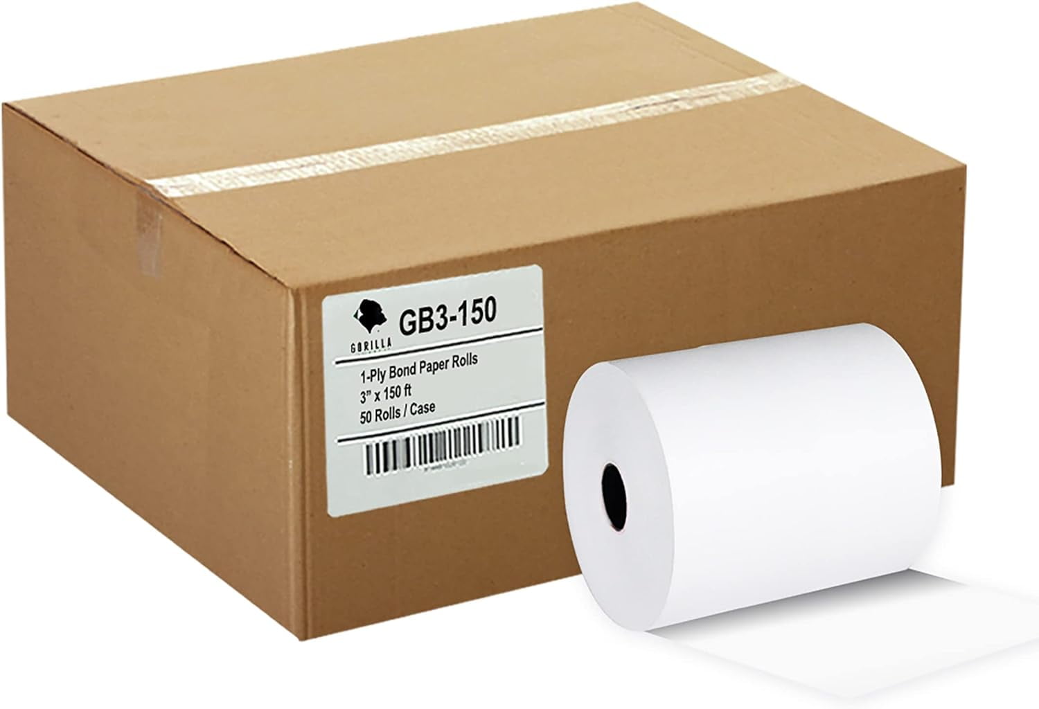 (50) Gorilla Supply 3 x 150 1-Ply Bond Receipt Paper Rolls, Kitchen ...