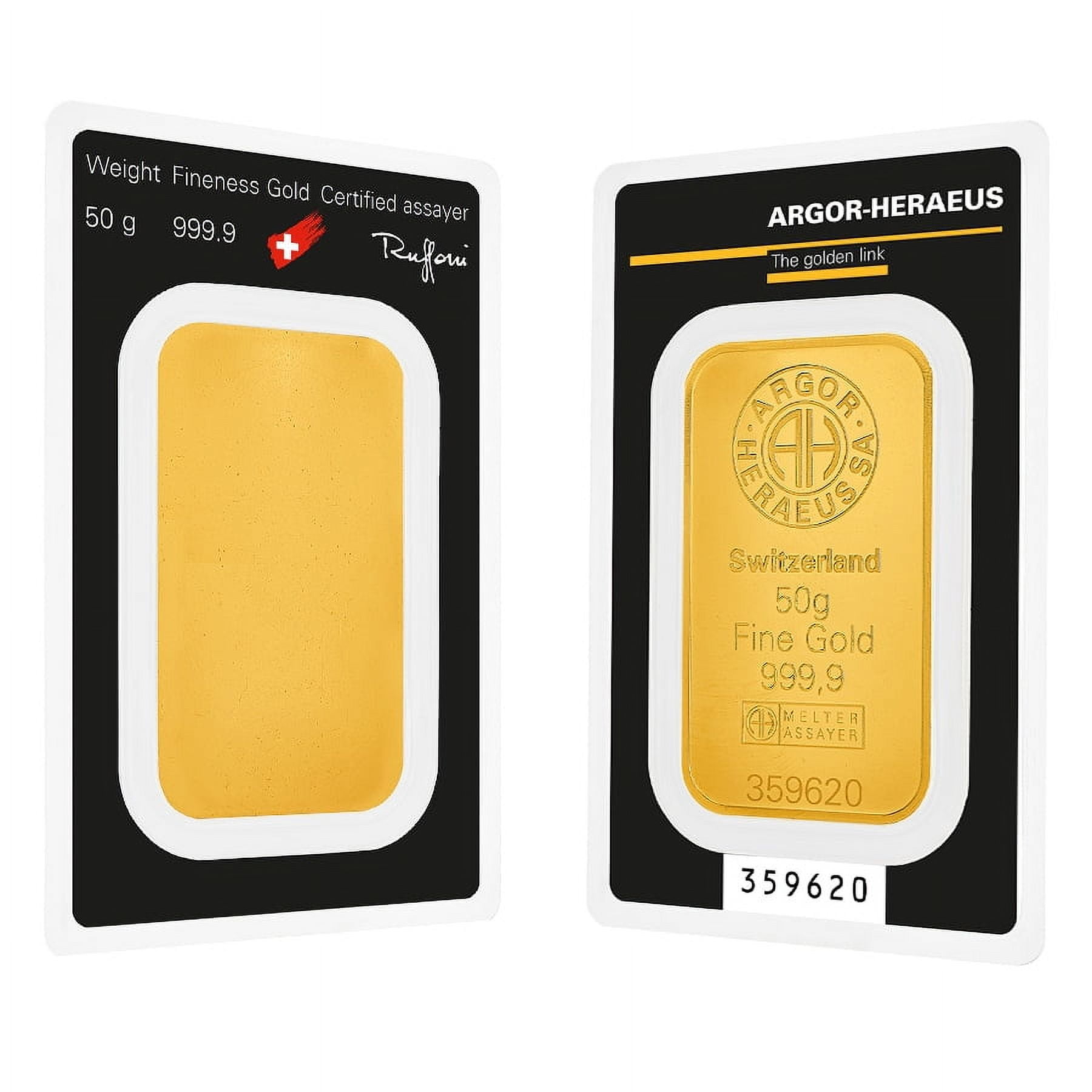 50 Gram Argor Heraeus Gold Bar .9999 Fine (in Assay) - Walmart.com