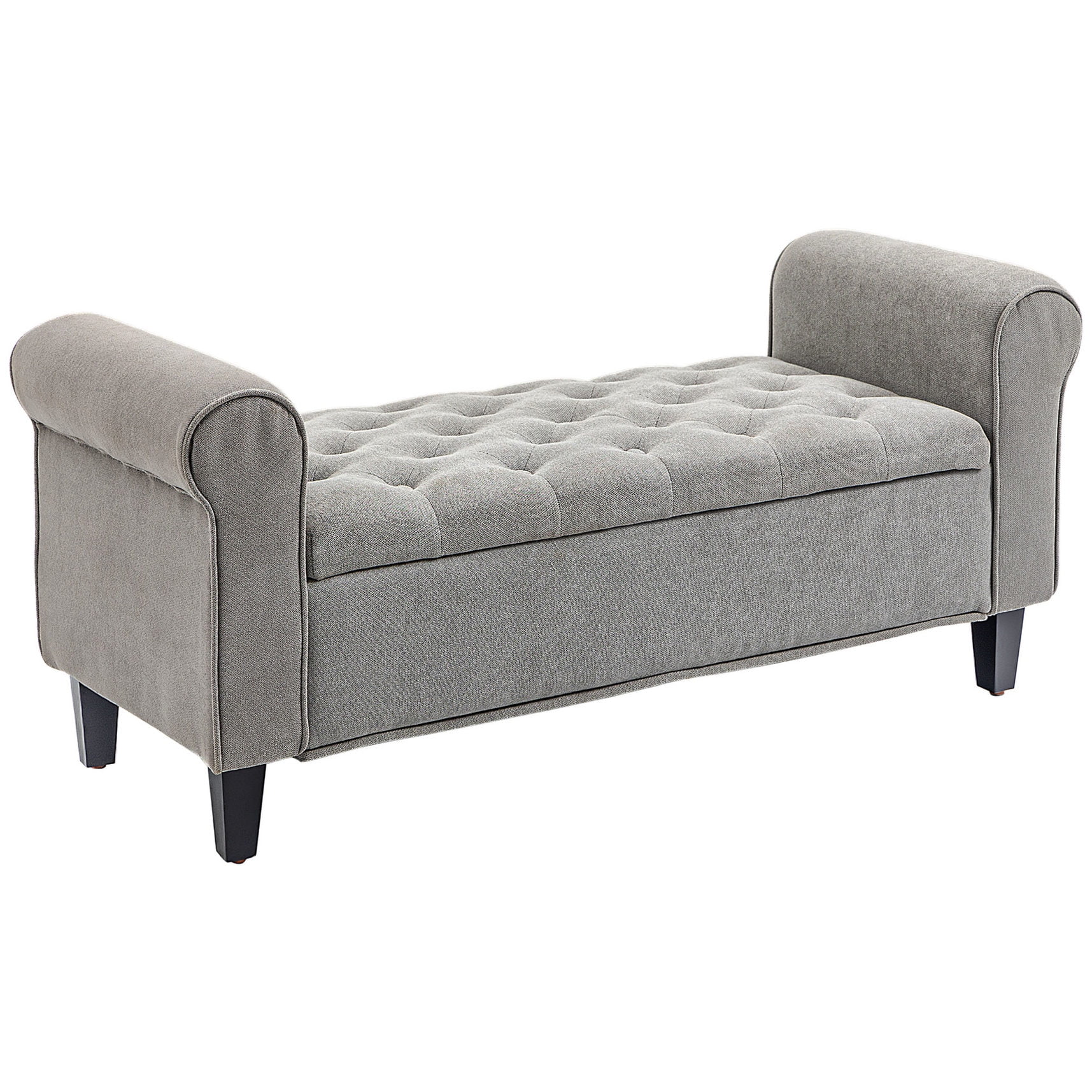 50" Gray Velvet Storage Bench with Safety Hinges and Button Tufting ...