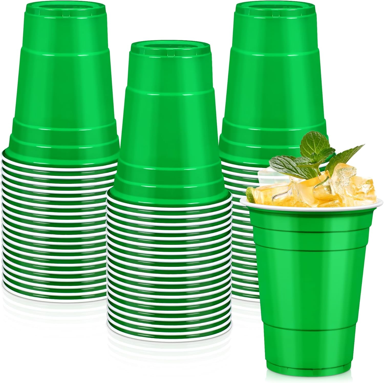 50 Green Plastic Cups, 16 oz Disposable Cups, Drinking Cups For ...