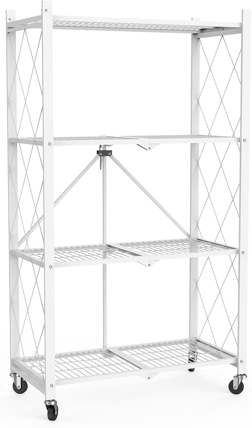 50" H 4 Tier Foldable Storage Shelf with Wheels, Folding Shelving Load ...