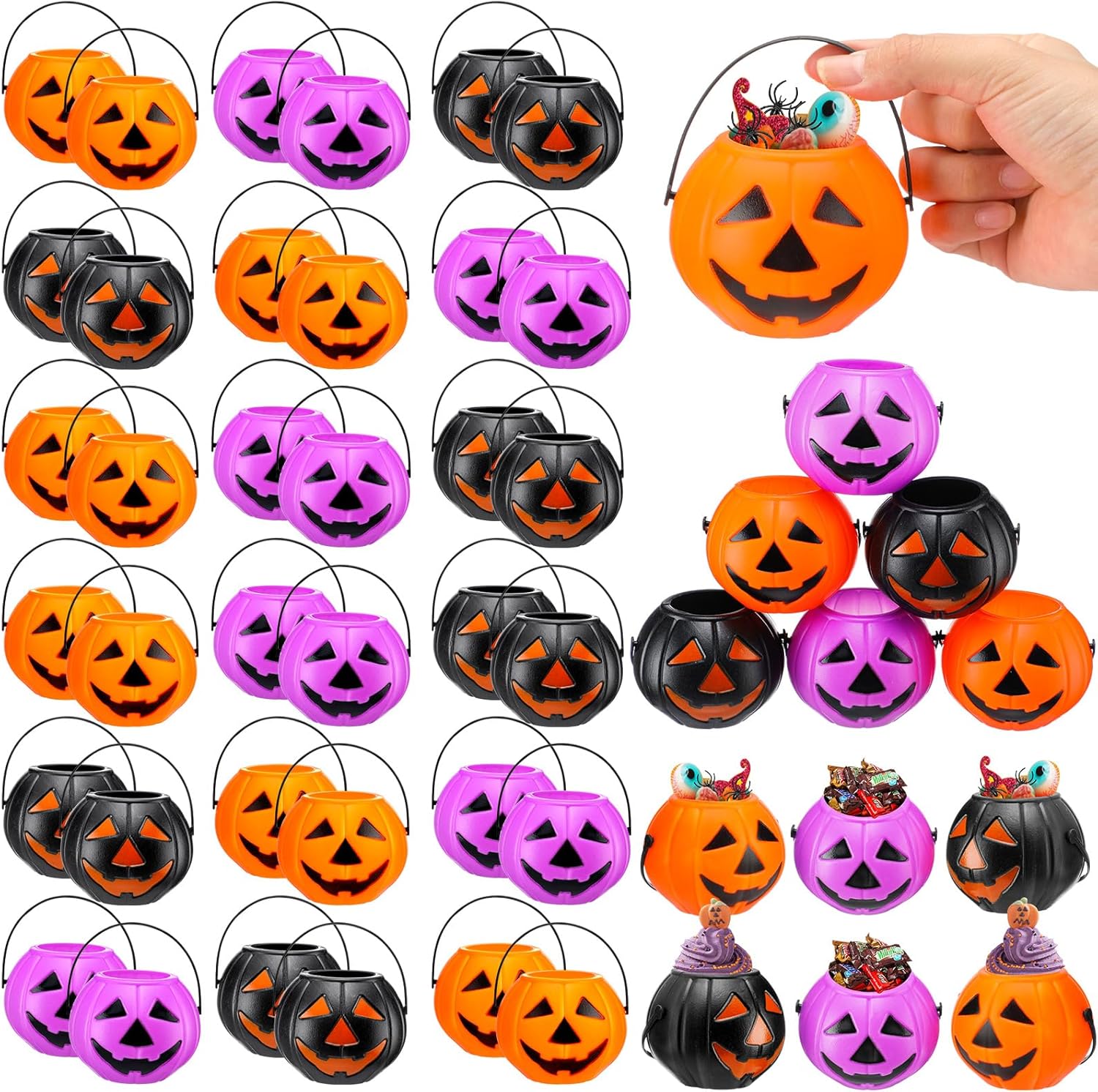 50 Halloween Mini Pumpkin Bucket Plastic Pumpkin Candy Container ...