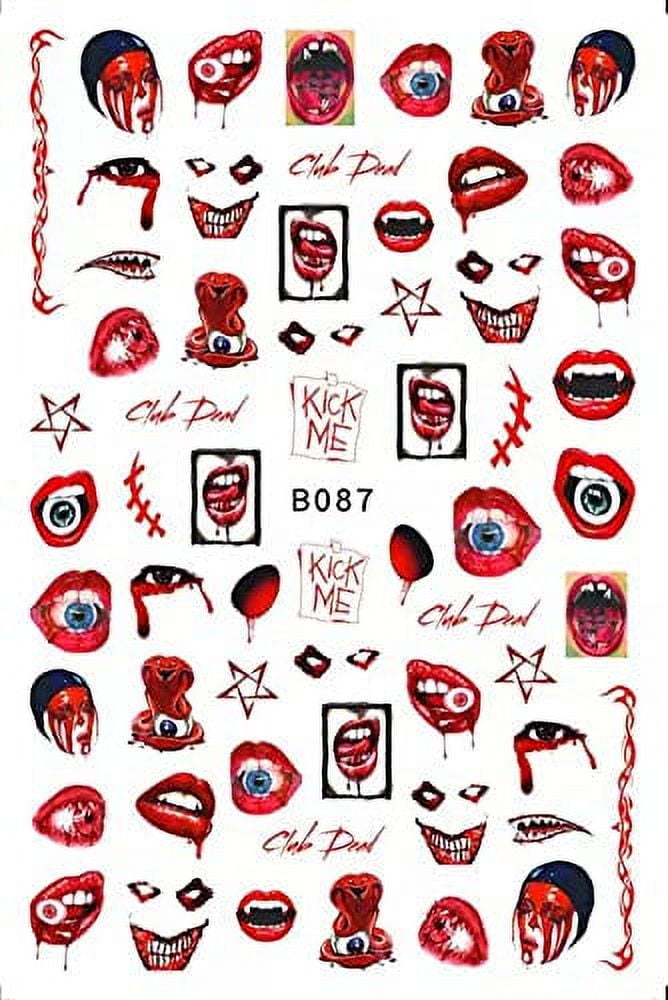 Over 50 Halloween Nail Stickers - Scars - Lips - Eyes Eyeballs Scratch ...